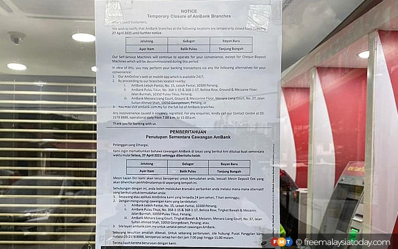 6 Ambank branches in Penang closed due to Covid-19 | FMT