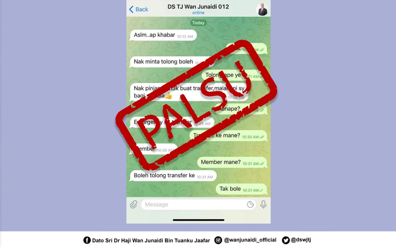 Scammer menyamar saya pinjam wang di Telegram, kata Wan Junaidi | FMT